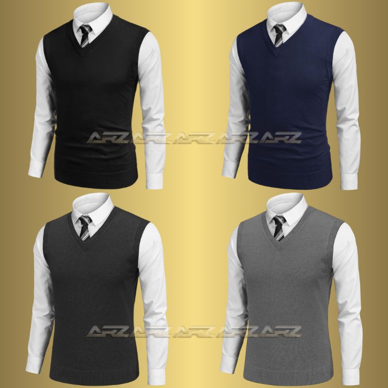 Jual VEST KNIT V-NECK PULLOVER SLEEVELESS | SWEATER ROMPI RAJUT POLOS ...