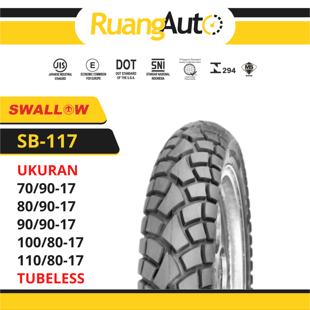 Jual BAN LUAR MOTOR RING 17 TUBELESS TUBLES SWALLOW SB-117 STREET ENDURO | 70/90 | 80/90 | 90/90 ...