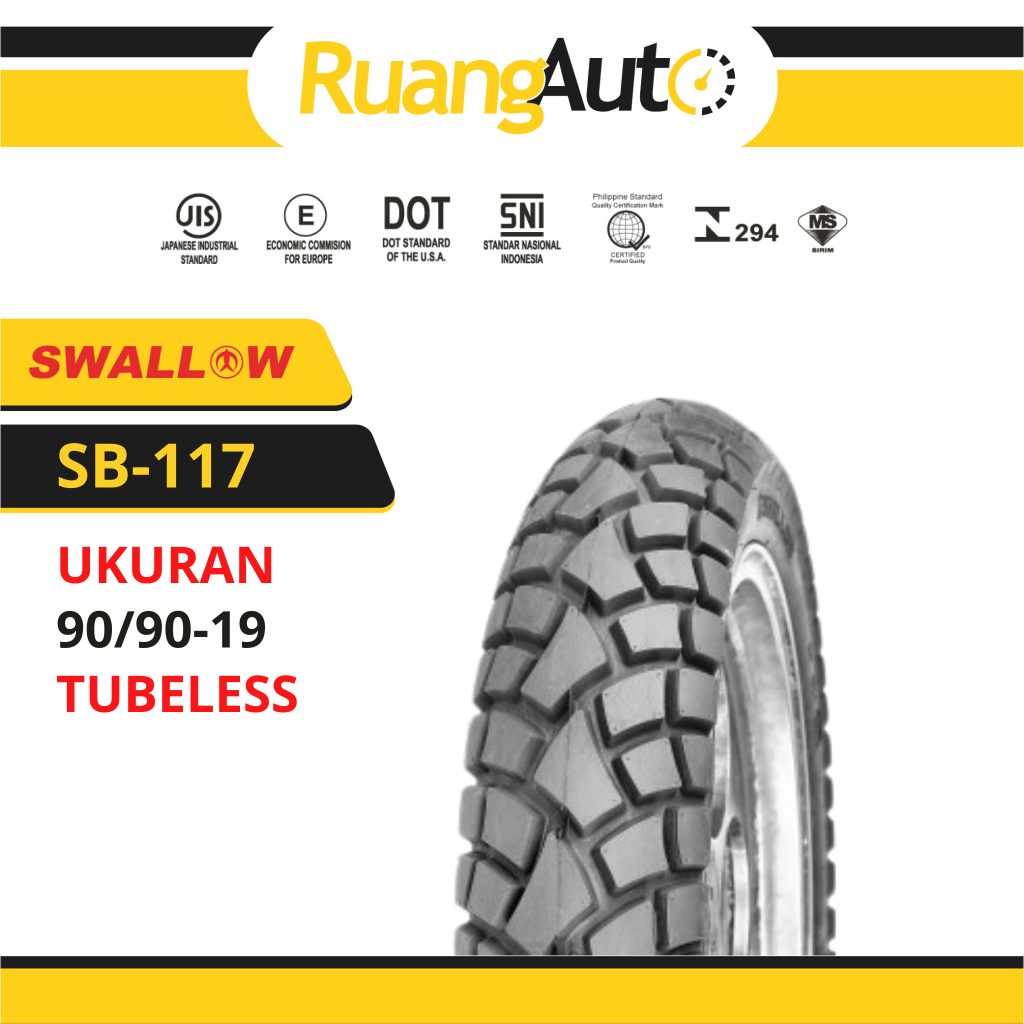 Jual BAN LUAR SEPEDA MOTOR SWALLOW SB-117 STREET ENDURO 90/90-19 RING 19 TUBELESS TUBLES ...