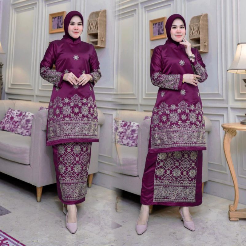 Jual setelan kebaya tunik melayu model terbaru full bordir baju kurung ...