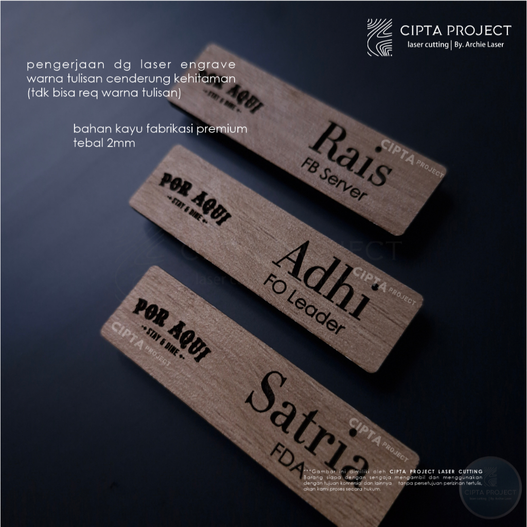 Jual Name Tag Kayu | Name Tag Magnet | Custom Name Tag | Tag Nama ...
