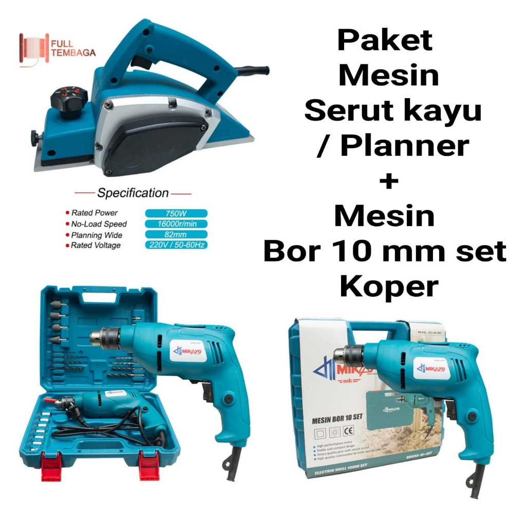 Jual BOR LISTRIK 10 MM SET KOPER MIKAYO + MESIN SERUT / MESIN KETAM ...