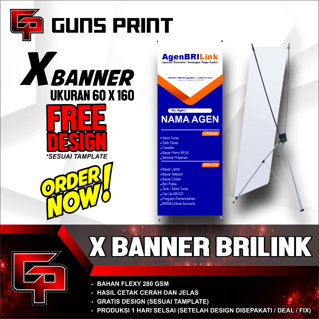 Jual STAND BANNER / X BANNER / SPANDUK BANNER BALIGHO "BRILINK" UK. 60 ...