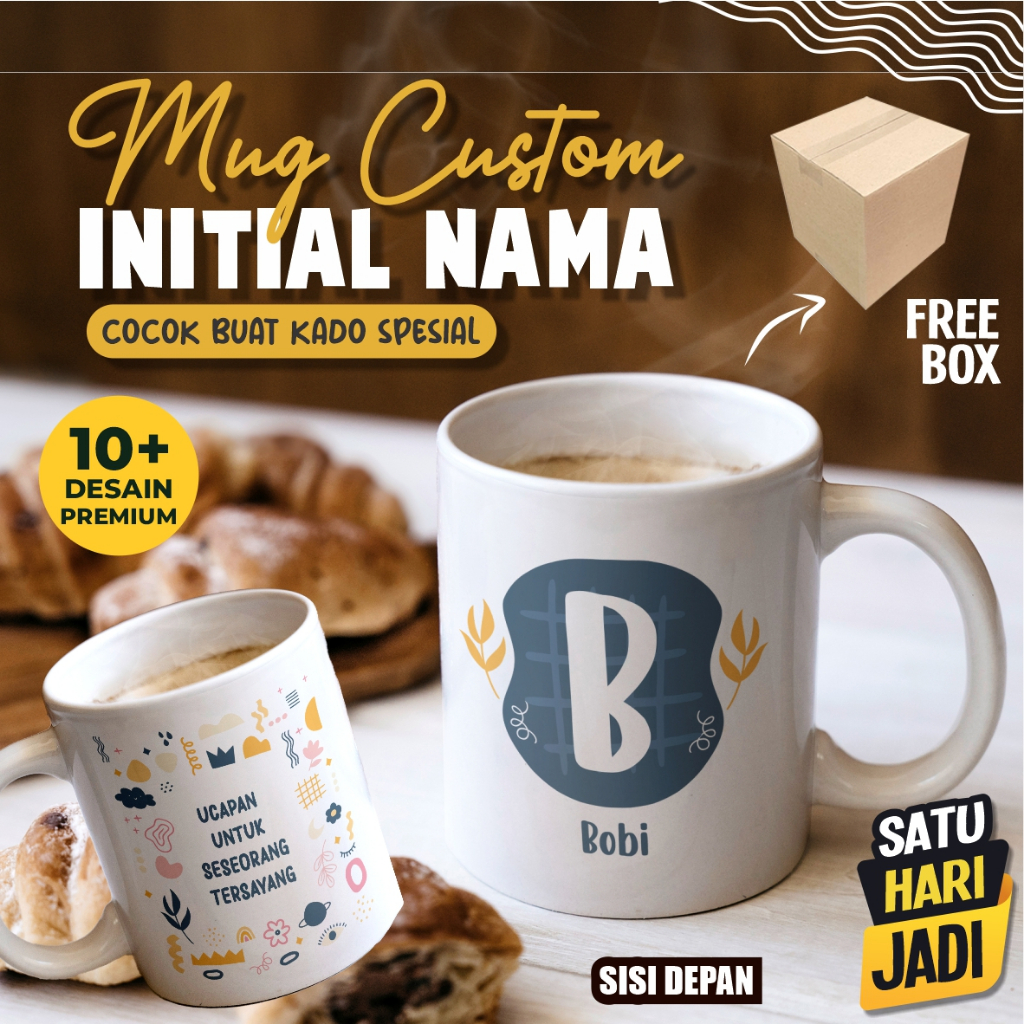 Jual Gelas Mug Custom Design Inisial Nama Premium Kado Ulang Tahun ...