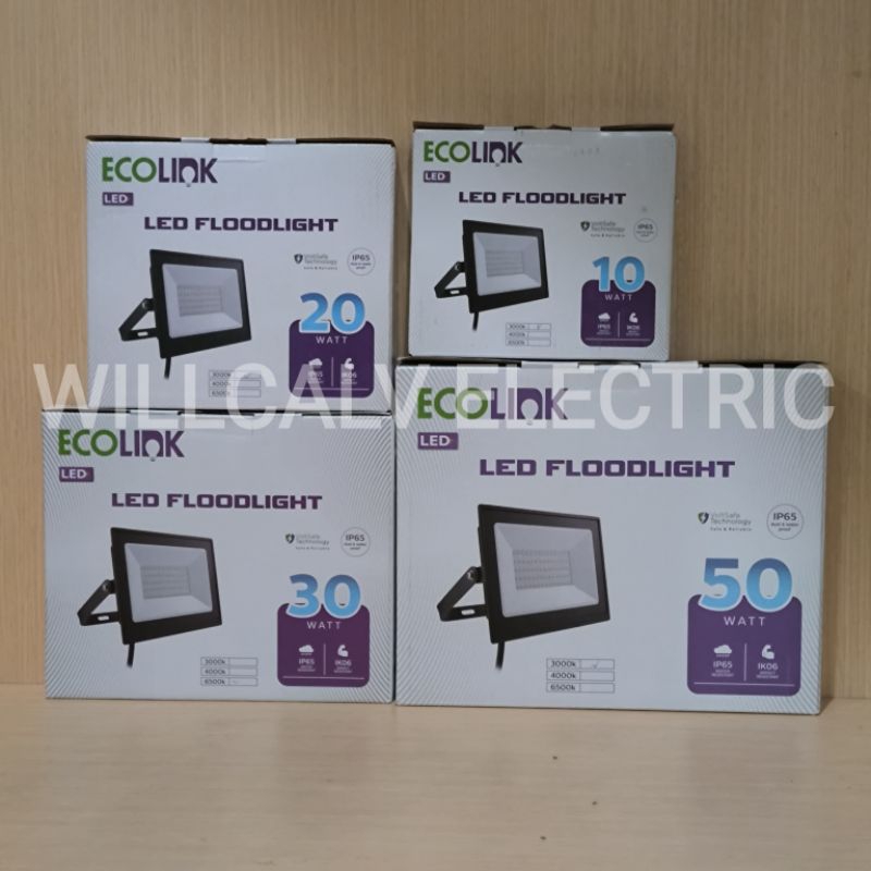 Jual Lampu sorot ECOLINK LED Floodlight 10W 20W 30W 50W Super terang putih 6500K / kuning 3000K ...