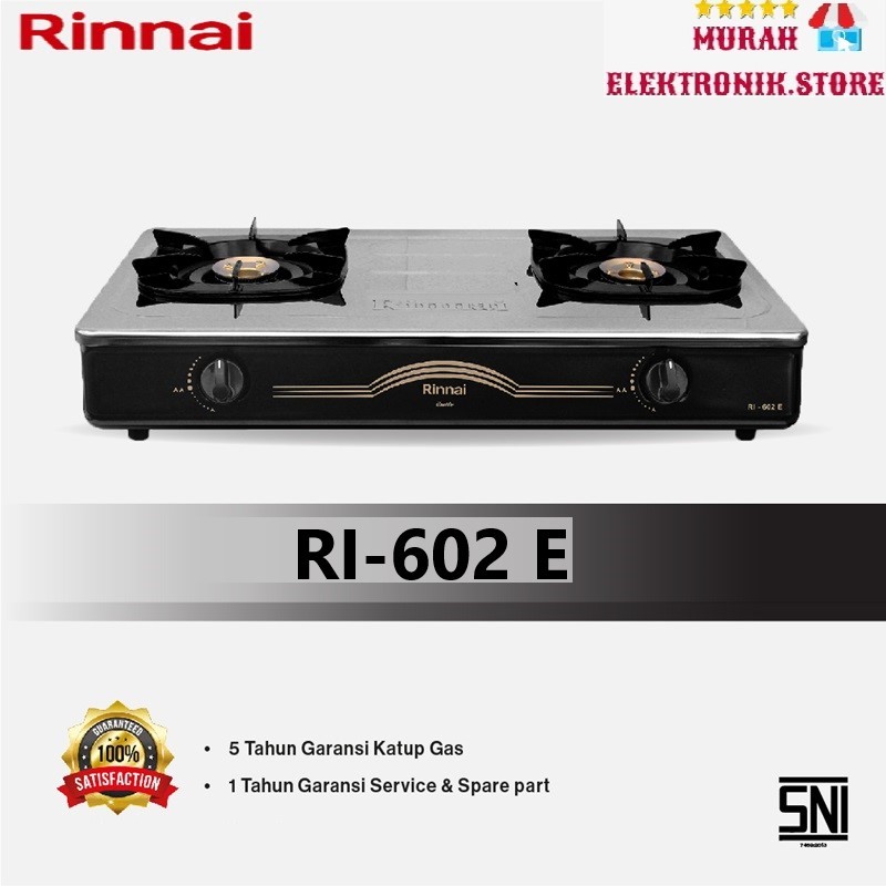 Jual KOMPOR GAS 2 TUNGKU RINNAI RI602E / KOMPOR RI 602 E RI 602E STAINLESS STELL | Shopee Indonesia