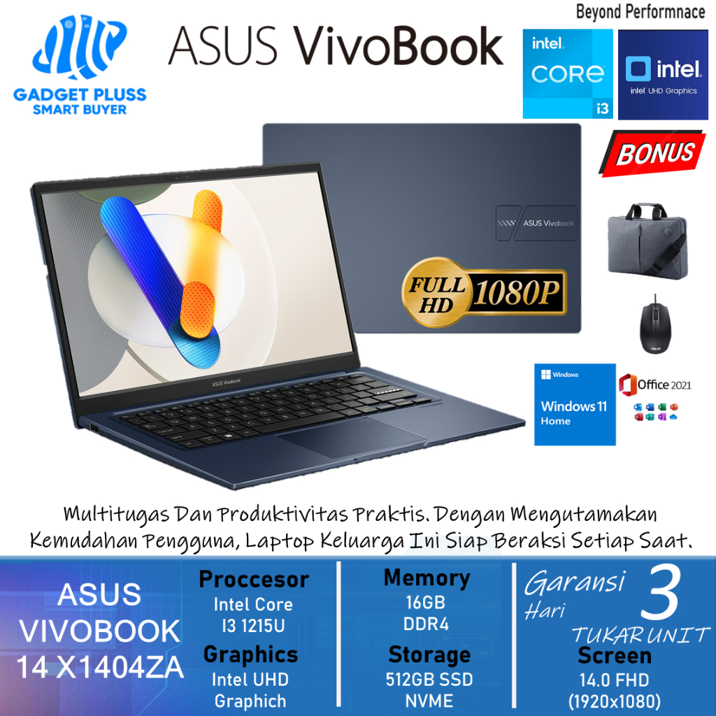 Jual Laptop Asus Vivobook 14 X1404ZA intel Core i3 1215U 16GB 512GB SSD 14 FHD Windows 11 Home ...