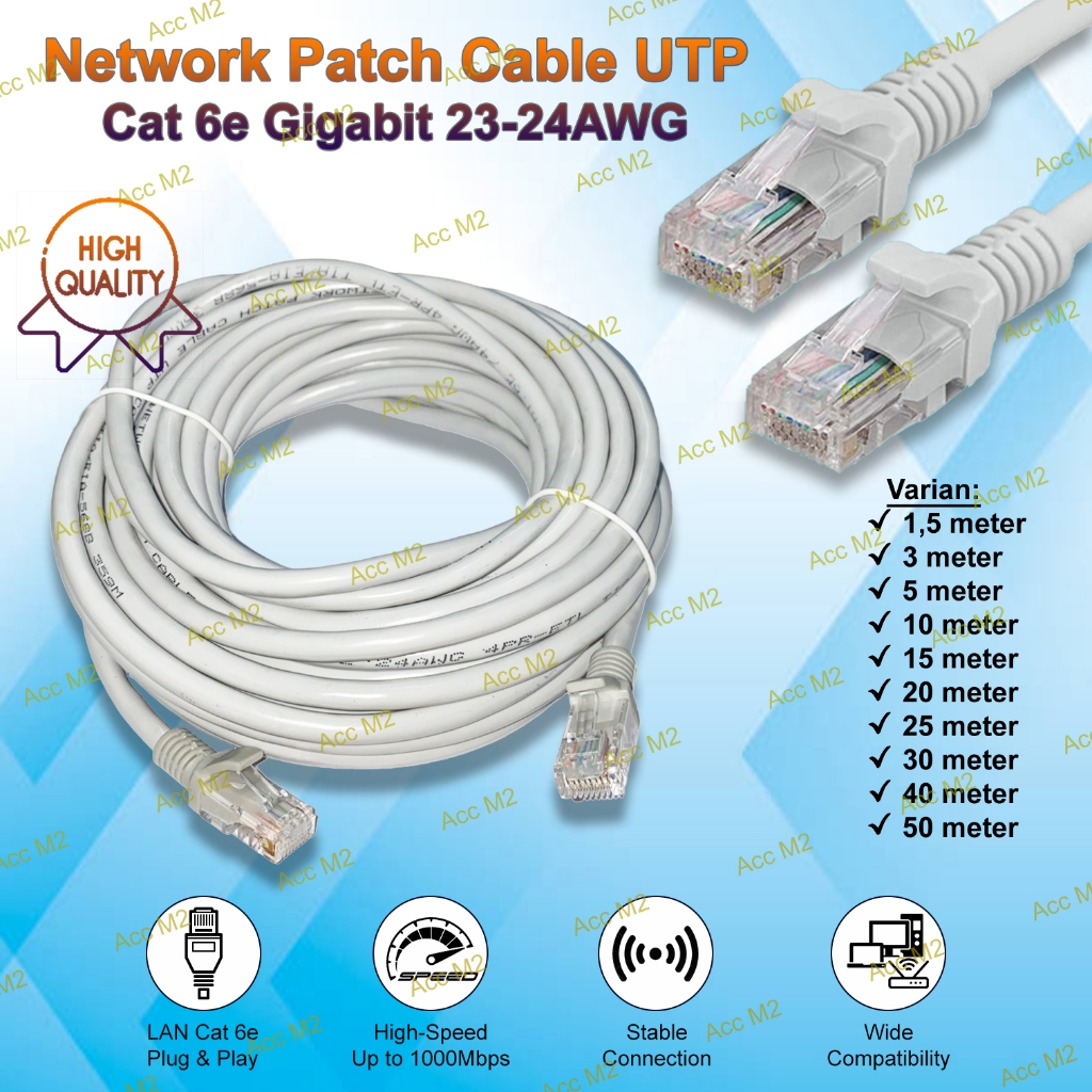 Jual Kabel LAN UTP Cat6 / Cat6e 1.5m, 3m, 5m, 10m, 15m, 20m, 25m, 30m | Shopee Indonesia