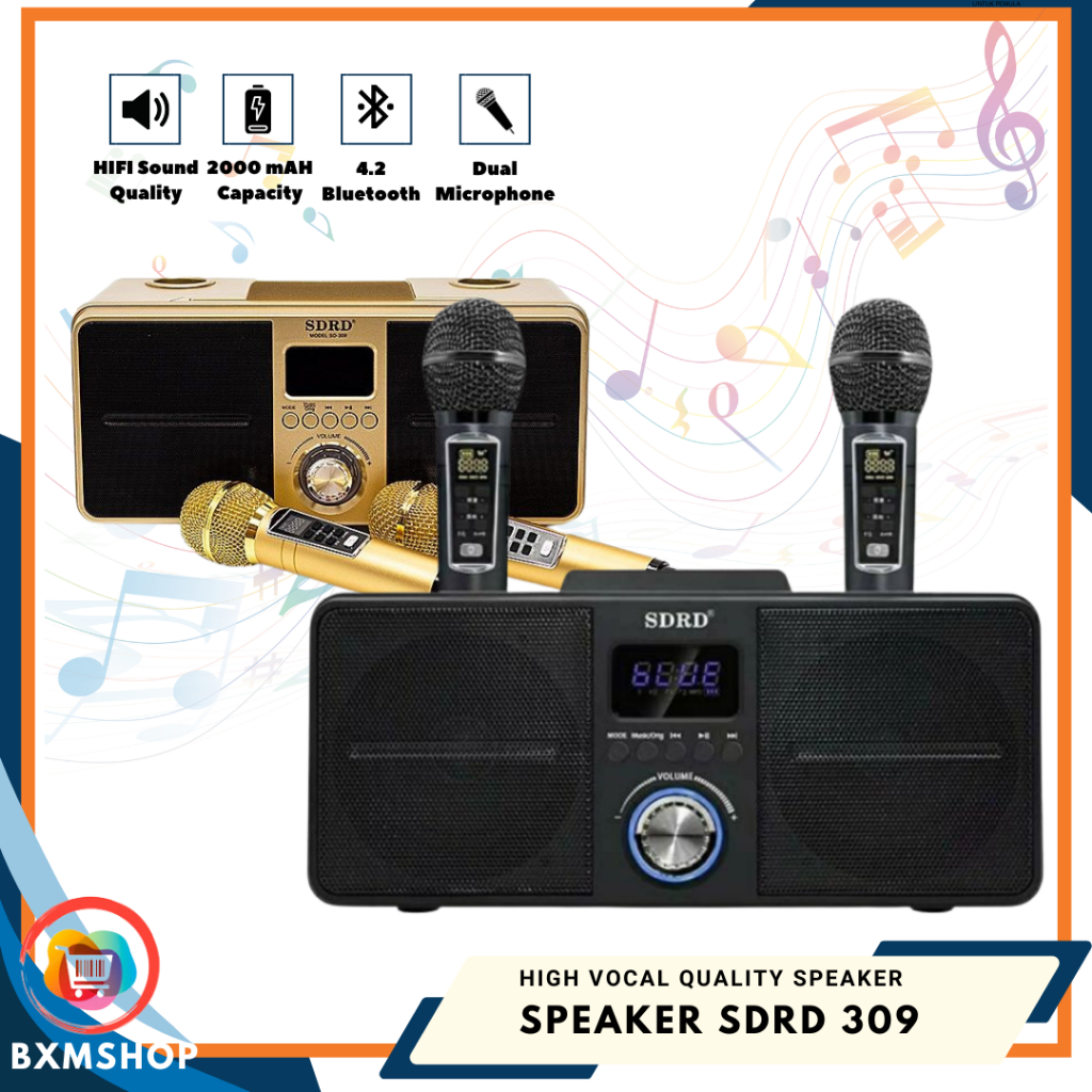 Jual Speaker Bluetooth Karaoke SDRD 309 Dual Microphone Wireless Speaker SDRD SD309 Original ...