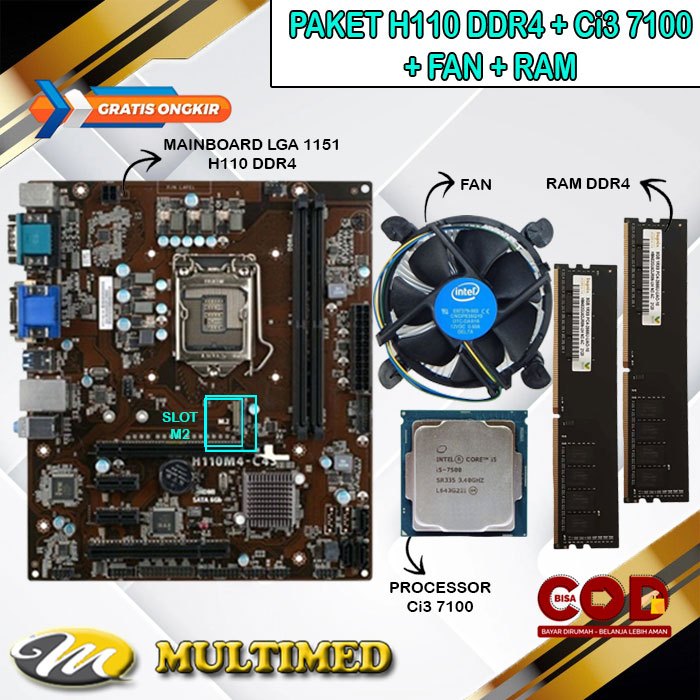 Jual Paket Motherboard H110 LGA 1151 DDR4 + Core I3 7100 + Fan + RAM | Shopee Indonesia