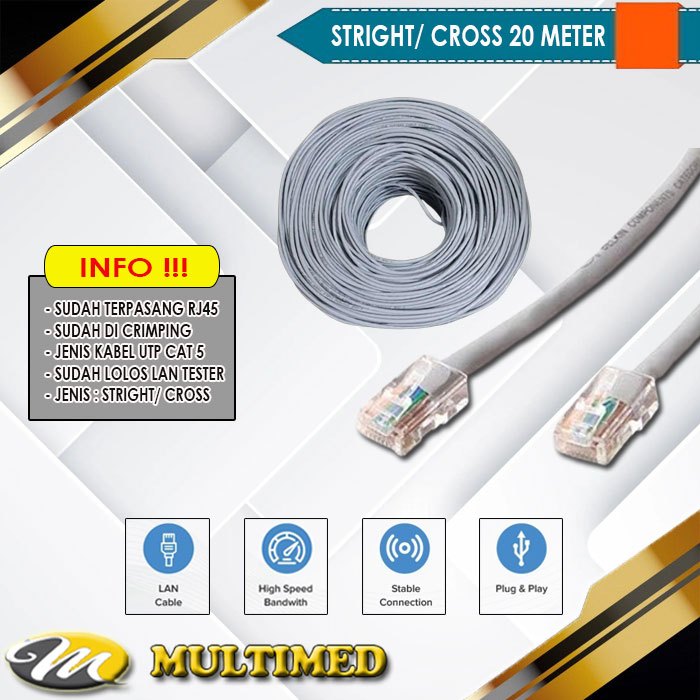 Jual KABEL LAN Internet STRIGHT / CROSS Panjang 20 Meter | Shopee Indonesia