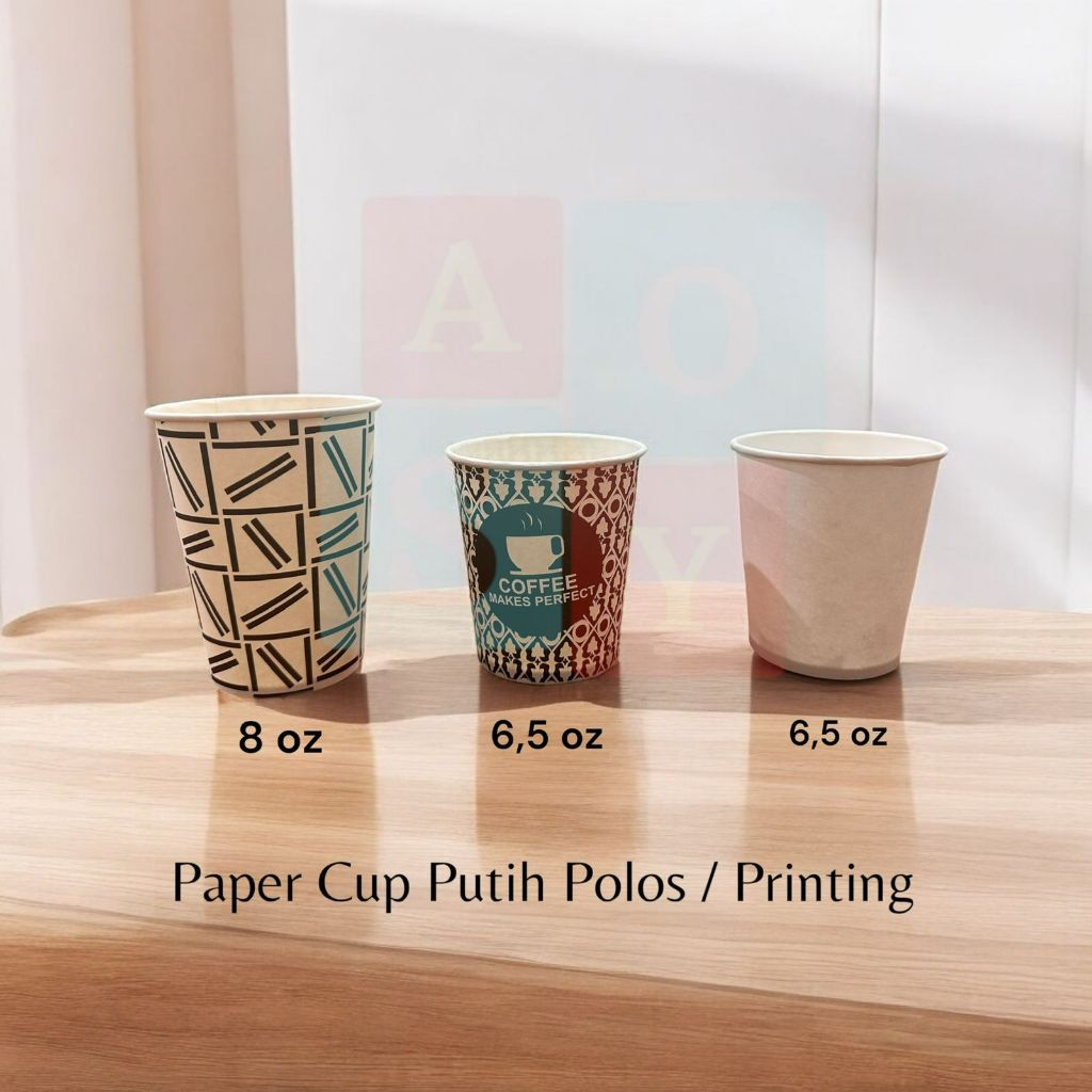Jual (ISI 50 PCS) Paper Cup PUTIH 8, 6.5 Oz / Gelas Kertas Tahan Panas/ Polos, Motif / Untuk ...