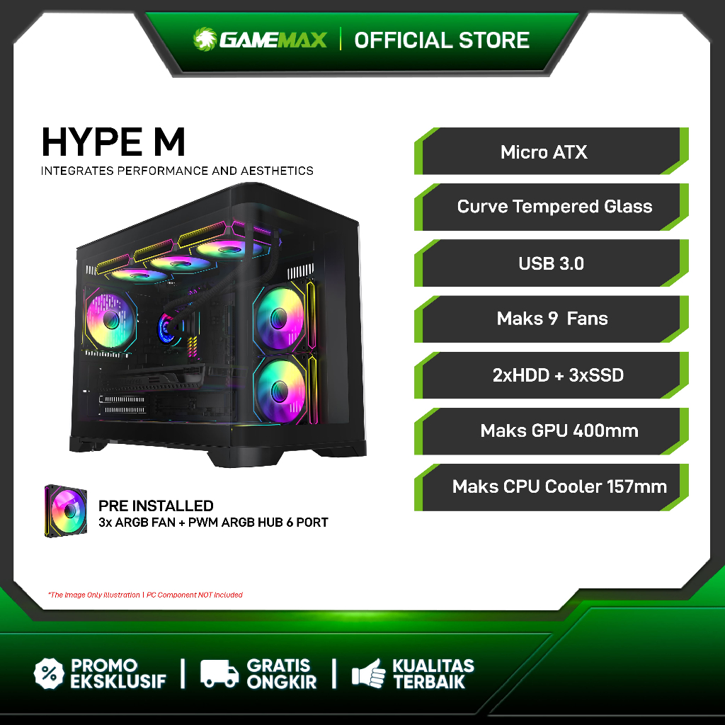 Jual Gamemax Casing PC HYPE - MATX Black | Shopee Indonesia