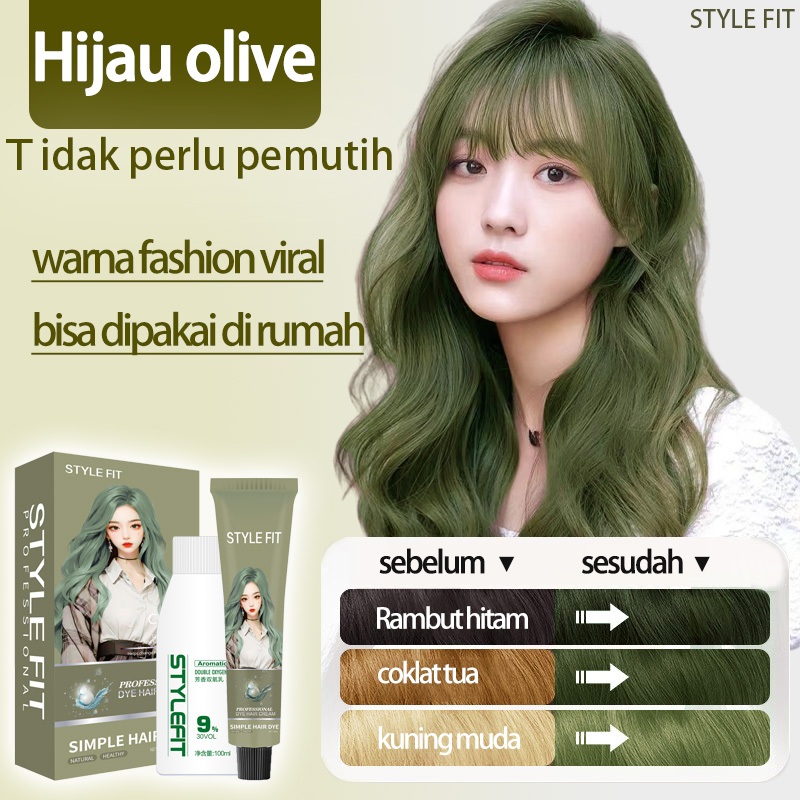 Jual 【Tidak perlu pemutih】 STYLE FIT cat rambut Hijau olive *200ml sari ...