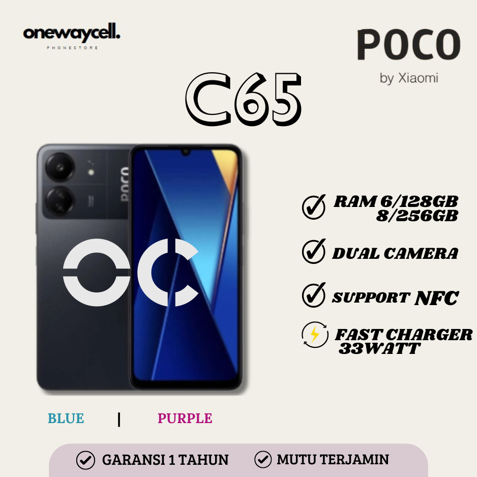 Jual POCO C65 RAM 6/128GB 8/256GB FAST CHARGER 33WATT FULLSET GARASNSI ...