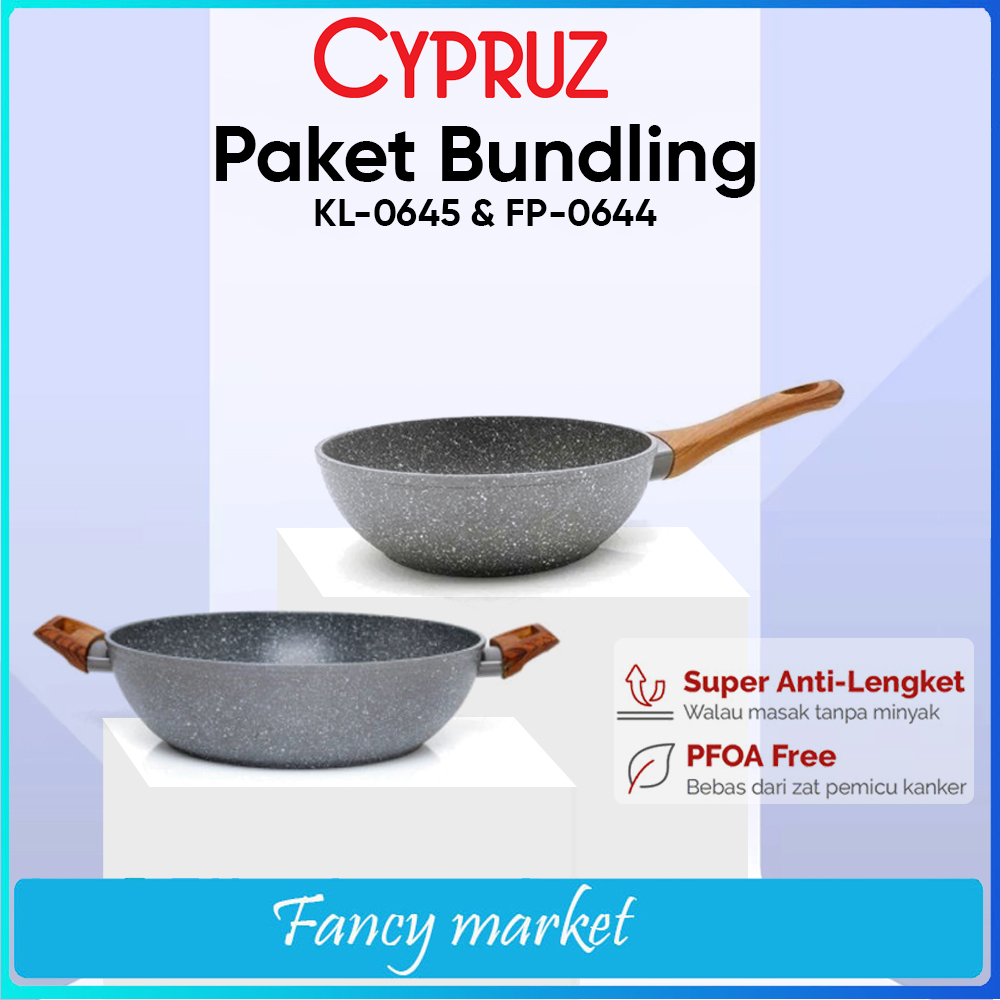 Jual (PAKET BUNDLING) PANCI CYPRUZ FRY WOK GRANIT 28 CM+CYPRUZ marble series gg coklat kayu ...