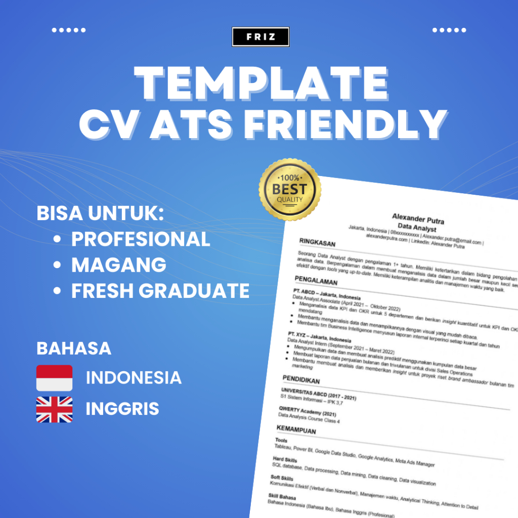 Jual Template CV ATS Friendly Bahasa Indonesia & Inggris untuk ...