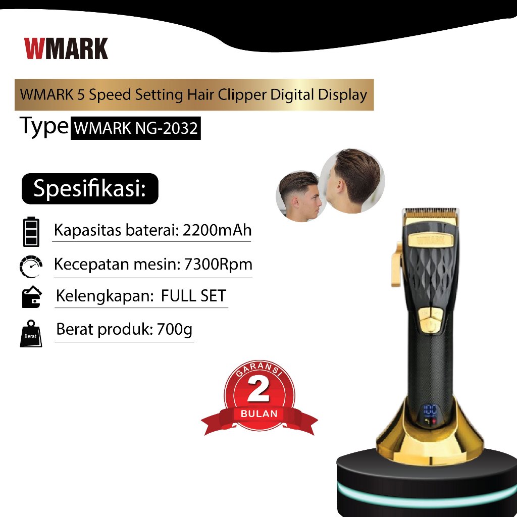 Jual WMARK NG-2032 Alat Cukur Rambut Professional 5 Speed Setting Hair Clipper Digital Display ...