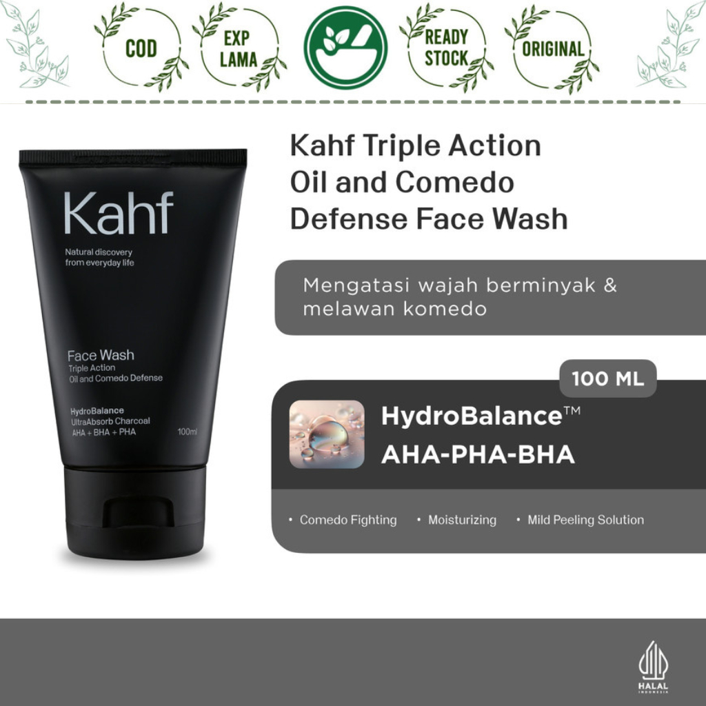 Jual KAHF TRIPLE ACTION OIL AND COMEDO DEFENSE FACE WASH 100ML FACIAL ...