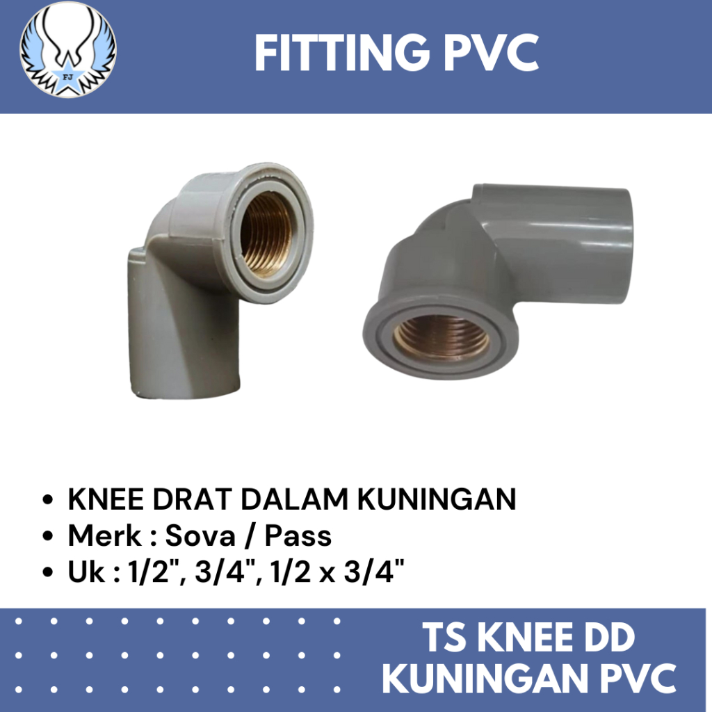 Jual FITTING PIPA PVC KNEE KENEE ELBOW DRAT DALAM KUNINGAN TS JAYA 1/2" 3/4" 1/2 x 3/4" inch ...