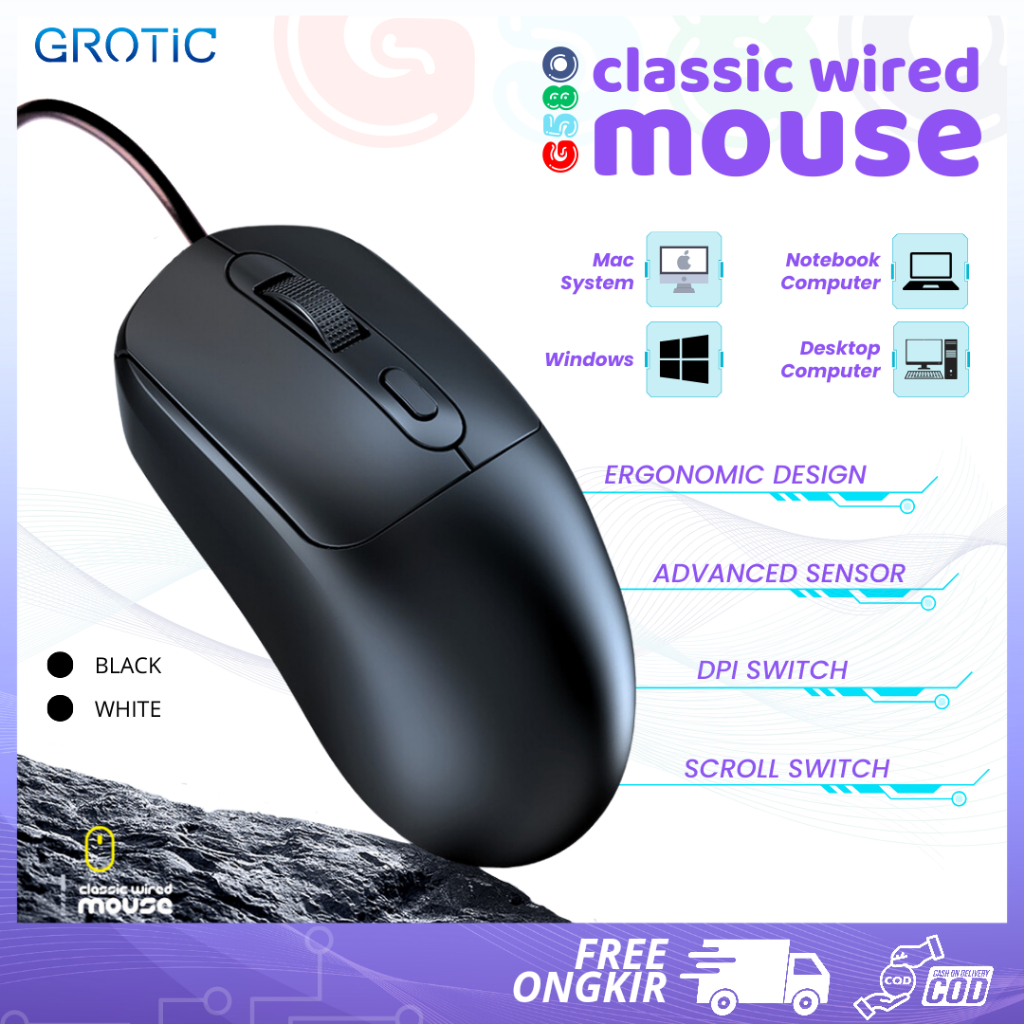 Jual GROTIC Mouse Kabel USB Optical 1000-1600DPI | Shopee Indonesia