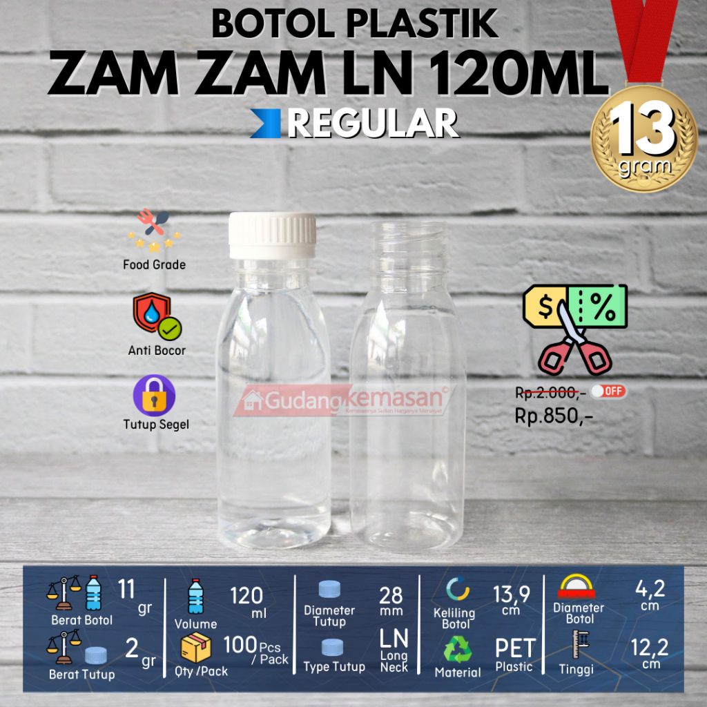 Jual Botol plastik PET 120ml zam zam minuman mineral jus susu kopi tutup LN warna-warni - FLASH ...