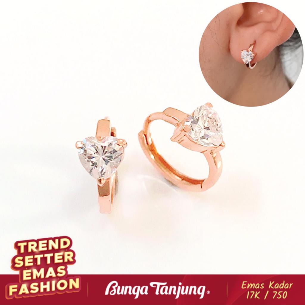 Jual ANTING JEPIT SOLITAIRE HATI - EMAS 17K - BUNGA TANJUNG GOLD | Shopee Indonesia