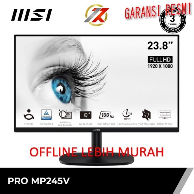 Jual Monitor MSI PRO MP245V 24 Inch FHD VA 100Hz Business Productivity ...