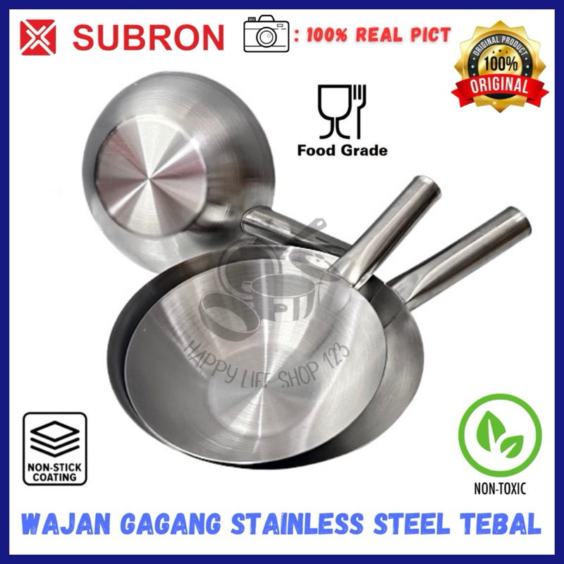 Jual SUBRON Wajan Kuali Gagang Stainless Steel Tebal / Wajan Gagang Penggorengan Tebal Full ...