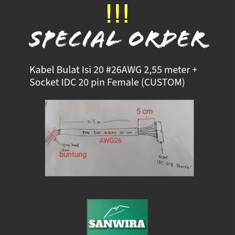 Jual Kabel Bulat Custom Isi 20 #26AWG + Socket IDC 20 pin Female ...