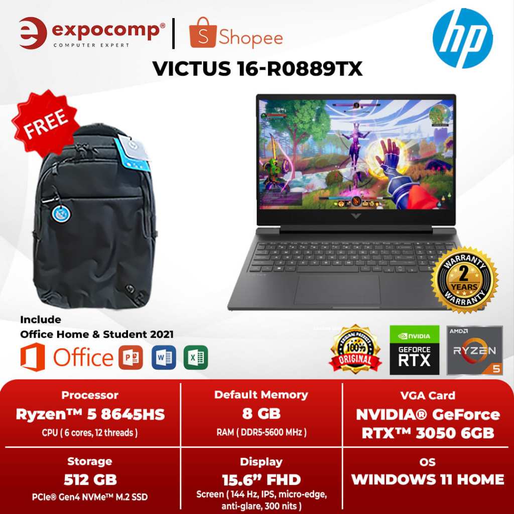 Jual Hewlett Packard HP VICTUS 15 fb2777AX AMD RYZEN 5-8645HS RTX3050 ...