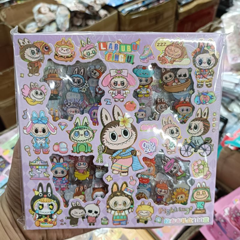 Jual Sticker karakter labubu kemasan box isi 100 pcs sticker lucu ...