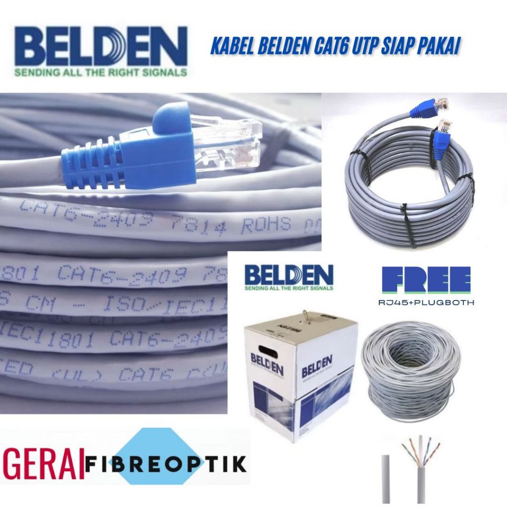 Jual Kabel Lan Belden Cat 6 USA 15 meter Siap Pakai / 15meter UTP cat 6 - Warna Abu-abu_GR ...