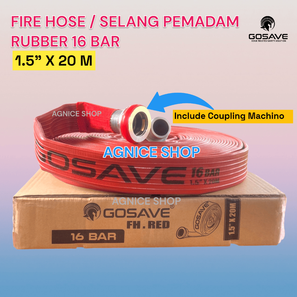 Jual Fire Hose RUBBER / Selang Pemadam UK. 1,5 Inch x 20 Mtr GOSAVE 16 BAR | Shopee Indonesia