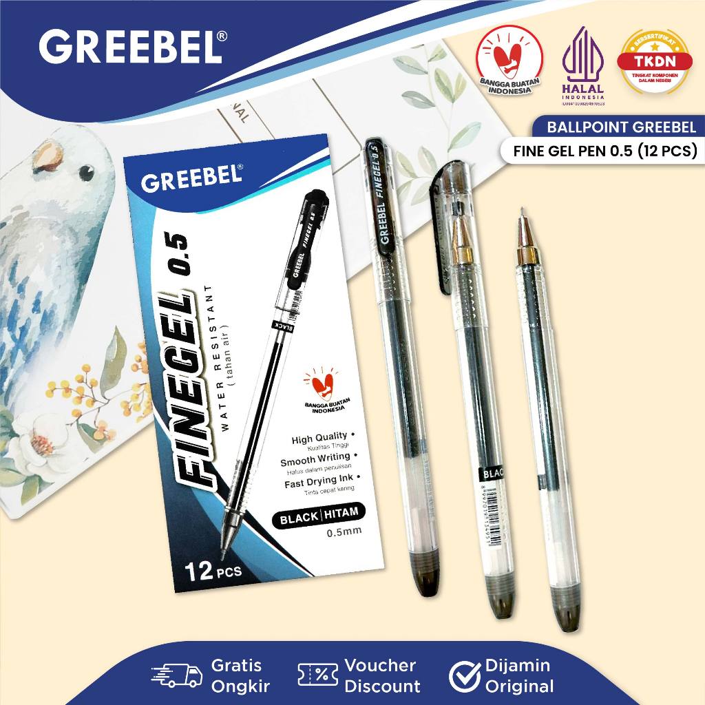 Jual GREEBEL PULPEN GEL / GEL PEN Fine Gel 0.5 Hitam (12PCS/SET ...