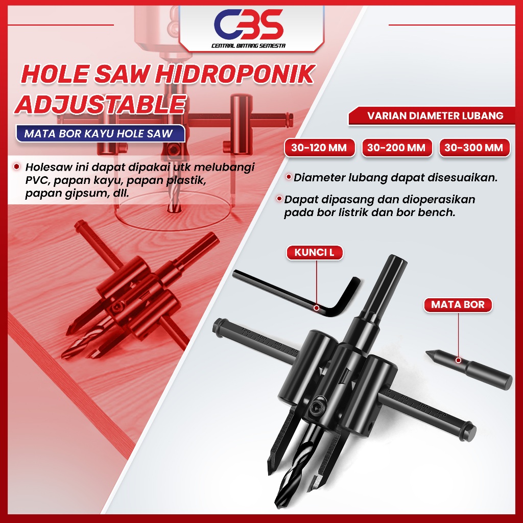 Jual Mata Bor Kayu Jangka / Adjustable Circle Hole saw Cutter 3CM ...