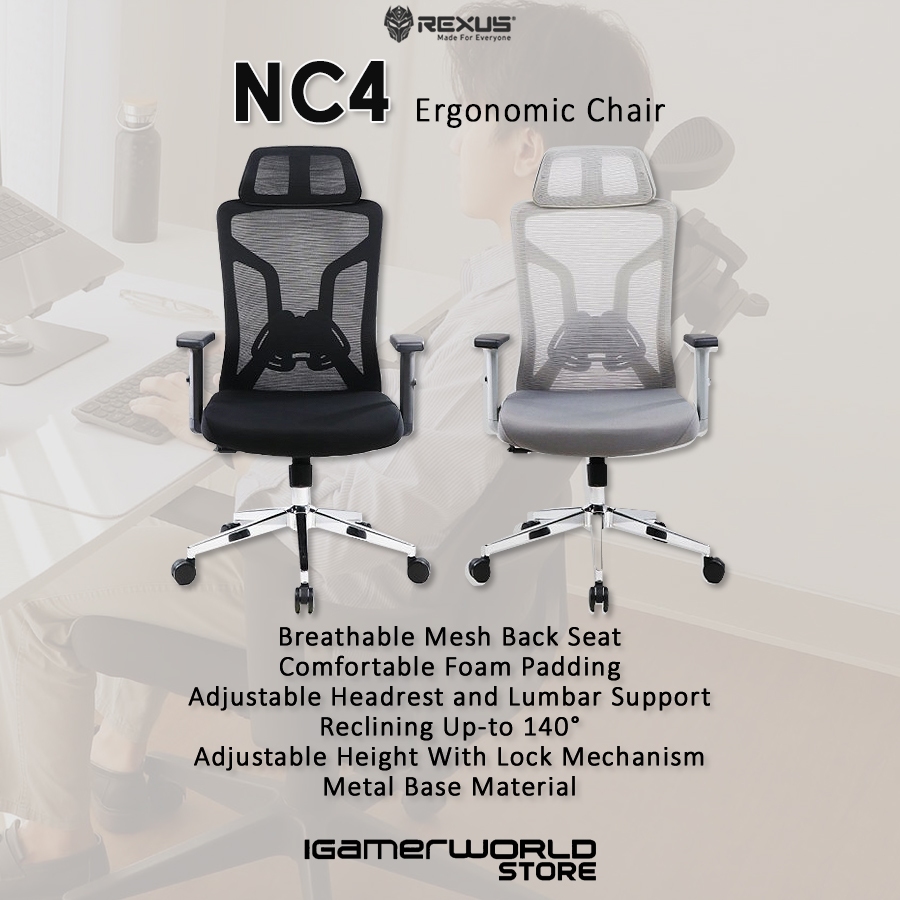 Jual Rexus NC 4 / NC4 Ergonomic Mesh Gaming Chair Office Chair | Shopee ...
