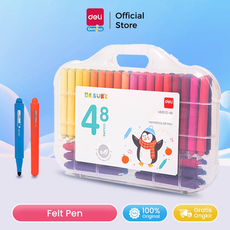 Jual Deli Felt Pen / Color Marker / Spidol Warna Anak 12/24/26/48 Warna ...