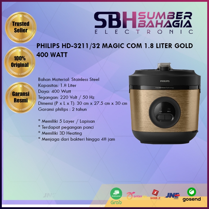 Jual PHILIPS HD-3211 / 32 MAGIC COM 1.8 LITER GOLD 400 WATT (NEW ...