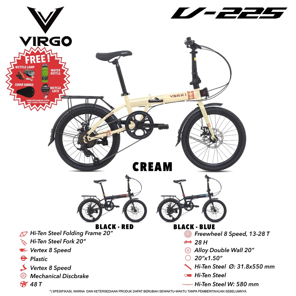 Jual LIPAT VIRGO V-225 UK 20 INCH BY PACIFIC EXTRA BONUS FOLDING BIKE ...