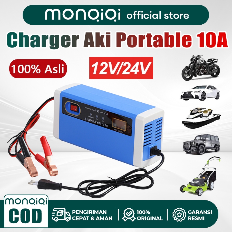 Jual Monqiqi Charger Aki Portable 12V/24V 10A Mobil Motor Alat Cas Aki ...