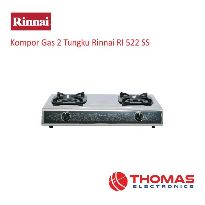 Jual Kompor Gas 2 Tungku Rinnai RI 522 SS 522SS Stainless Steel Garansi ...