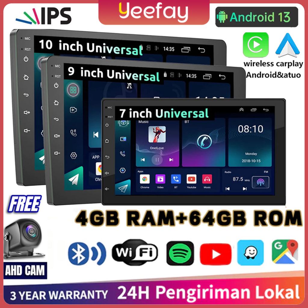 Jual with cooling system 6G+64G Android 13 Head Unit 7/9/10 Inch IPS Layer Mobil Navigasi Untuk ...