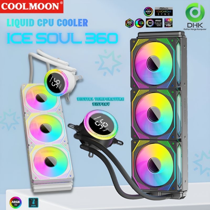 Jual COOLMOON LIQUID CPU COOLER ICE SOUL 360 ARGB SYNC DIGITAL DISPLAY | Shopee Indonesia