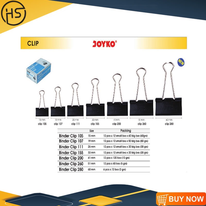 Jual Klip Penjepit Kertas Joyko Hitam / Klip Binder Joyko 280 Binder ...