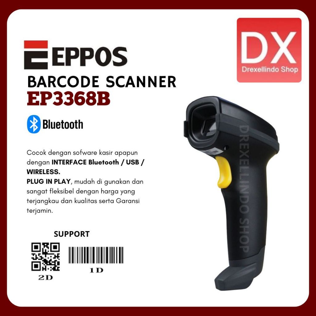 Jual Barcode Scanner 1D/2D EPPOS EP3368B-Bluetooth Wireless. TANPA ...
