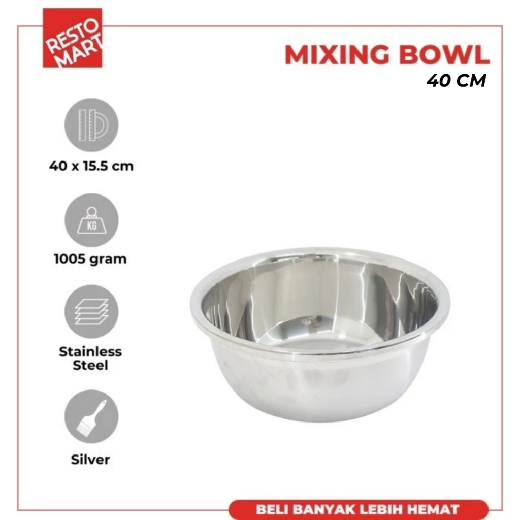 Jual Mixing Bowl 40 cm RESTOMART Stainless Steel (2611067) | Shopee ...