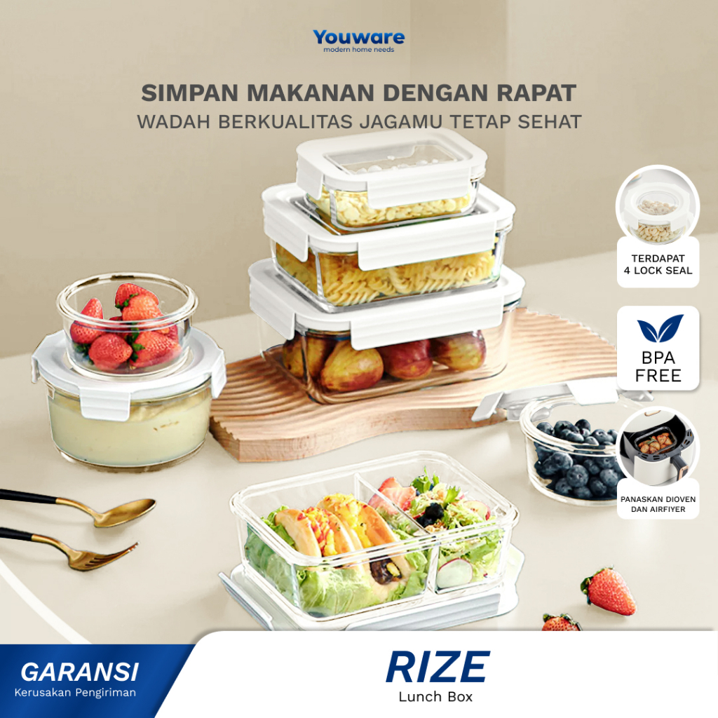 Jual Youware - Rizee Lunch Box / Wadah / Kotak Bekal Kaca Premium ...