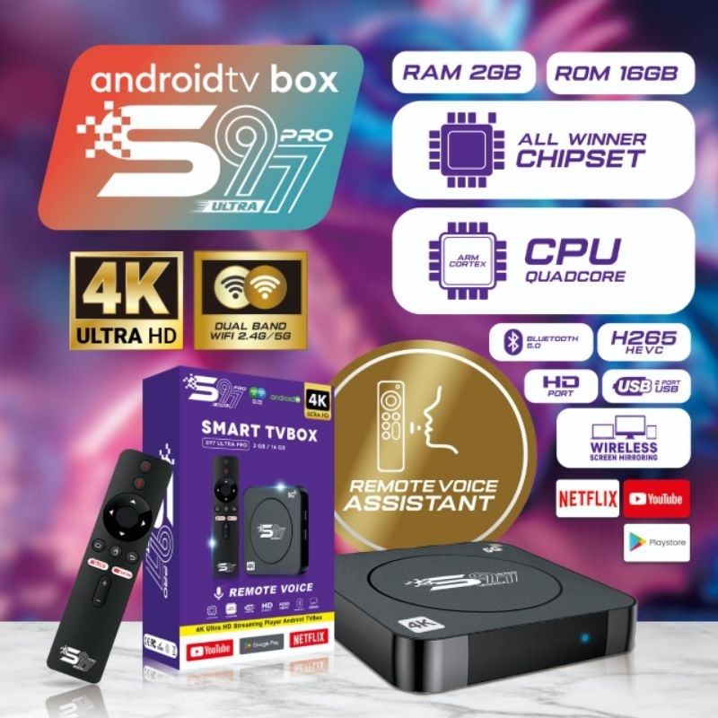 Jual android tv box hd android 4k s97 ultra smart tv box remote voice ...