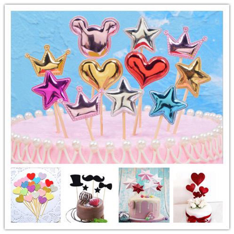 Jual TOPPER KUE METALLIC ISI 5 PCS HIASAN KUE MOTIF HATI MAHKOTA MICKEY ...